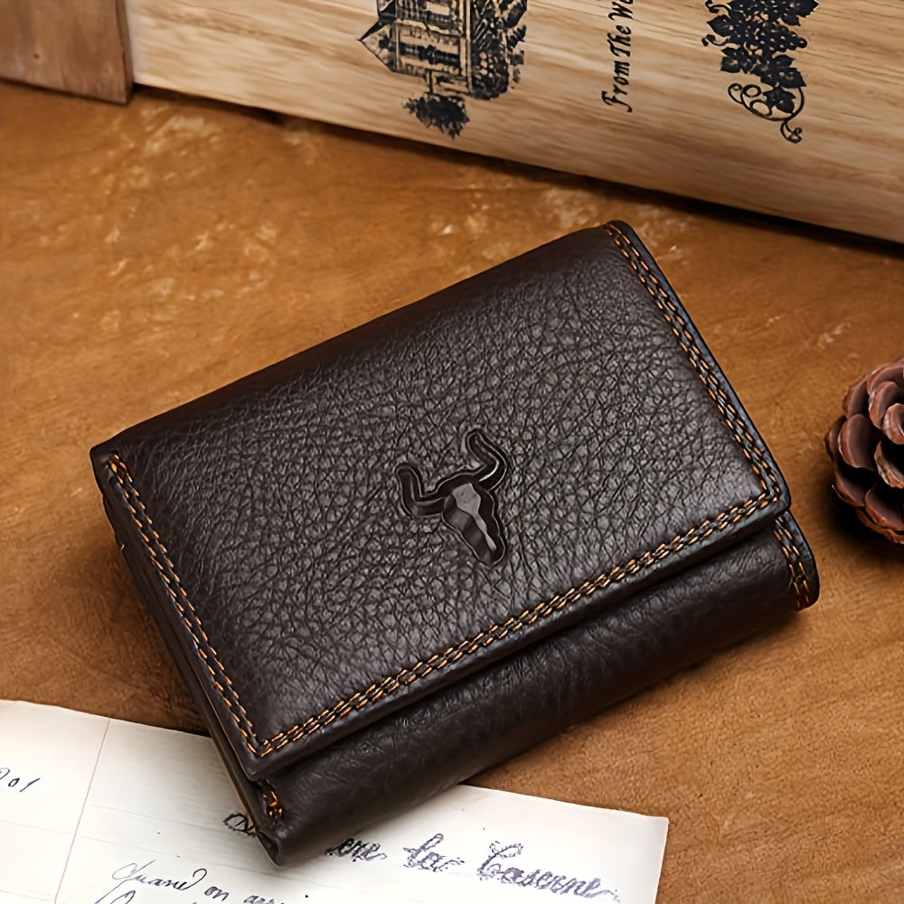(Local Warehouse) Men's Trifold Wallet Top Grain Cowhide Wallet for Men ...