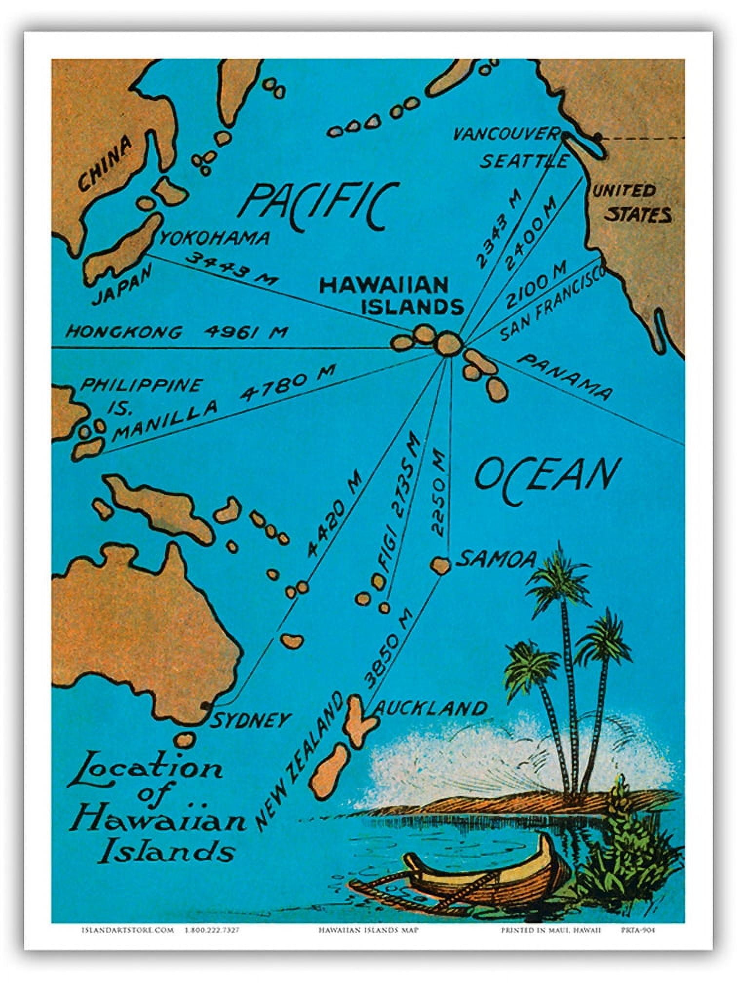 Location of the Hawaiian Islands Map - Island Curio Co. of Honolulu ...