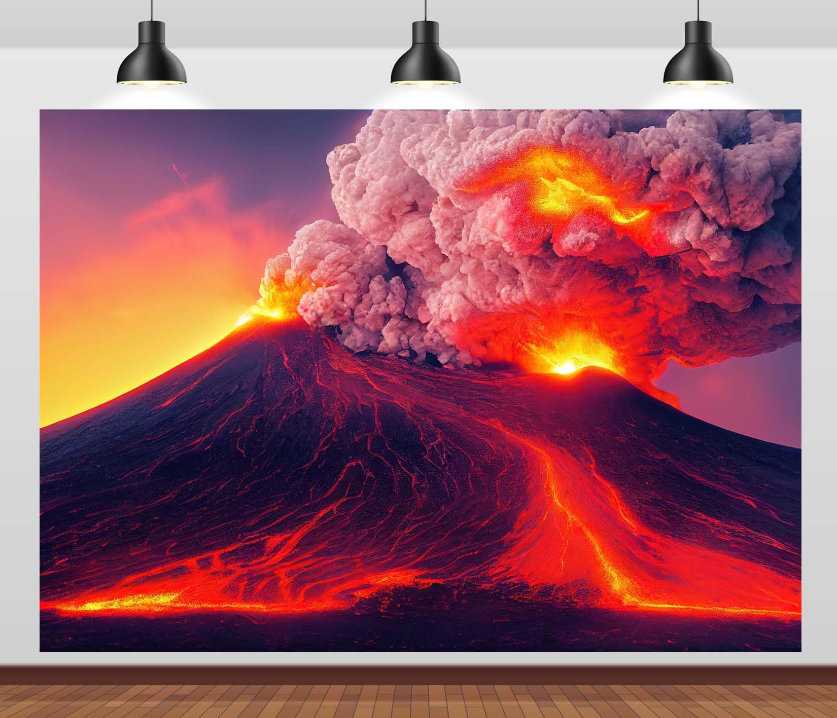 Loccor 10x6.5ft Fabric Volcano Backdrop Volcanic Eruption with Red Lave ...