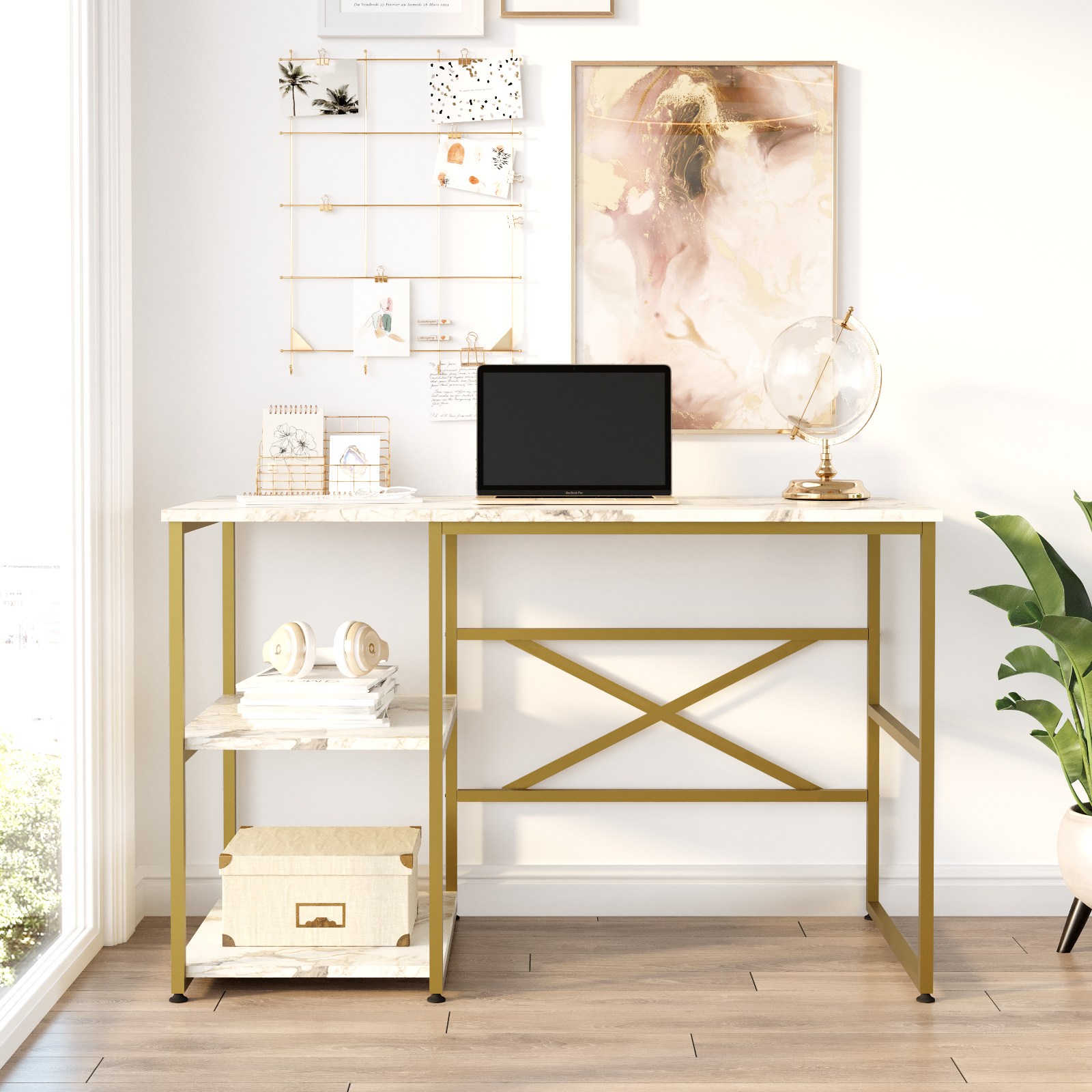 Locelso - VG23 - White Marble, Gold - Study Desk - Walmart.com