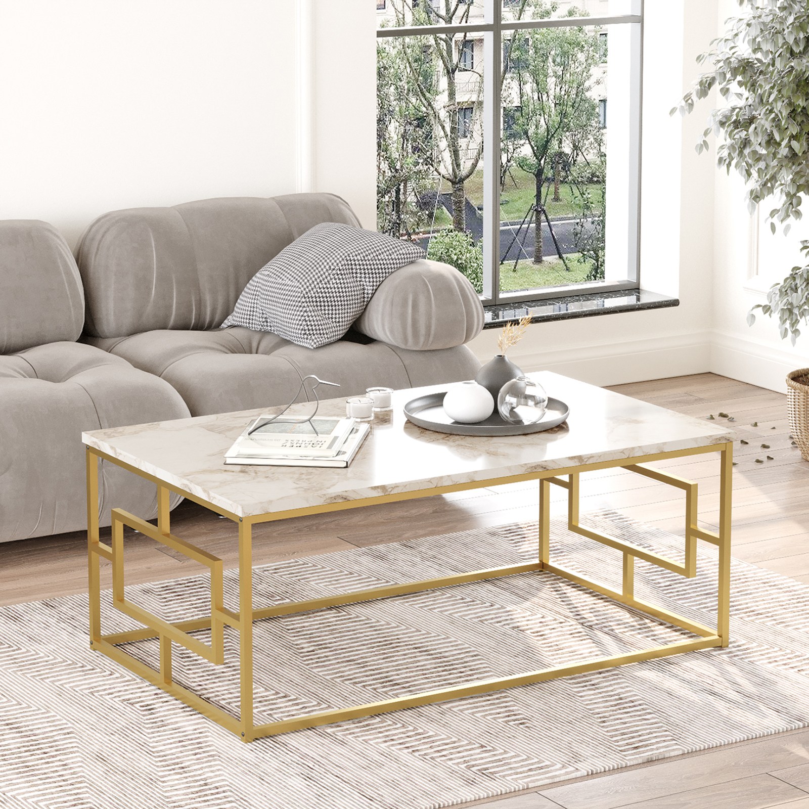 Locelso - Vegre - White Marble, Gold Coffee Table - Walmart.com