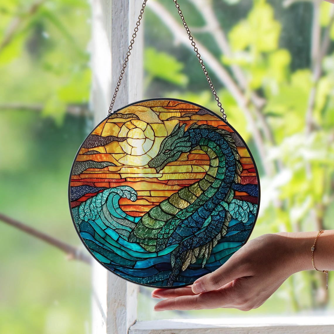 Loch Ness Monster Glass Suncatcher, Mythical Creature Window Art, 3.5 ...
