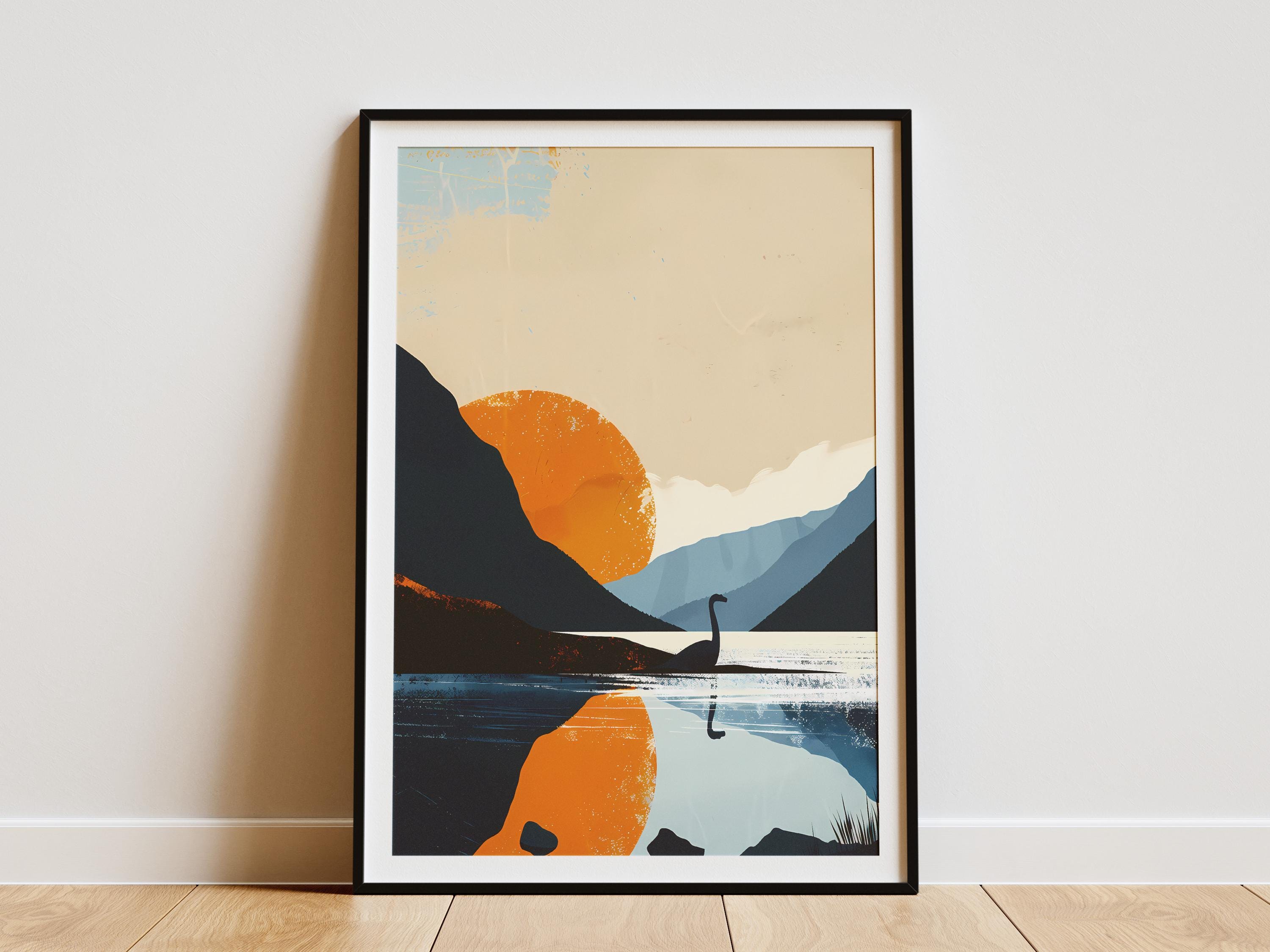Loch Ness Monster Scotland Illustration Minimalist Art Print Lake ...