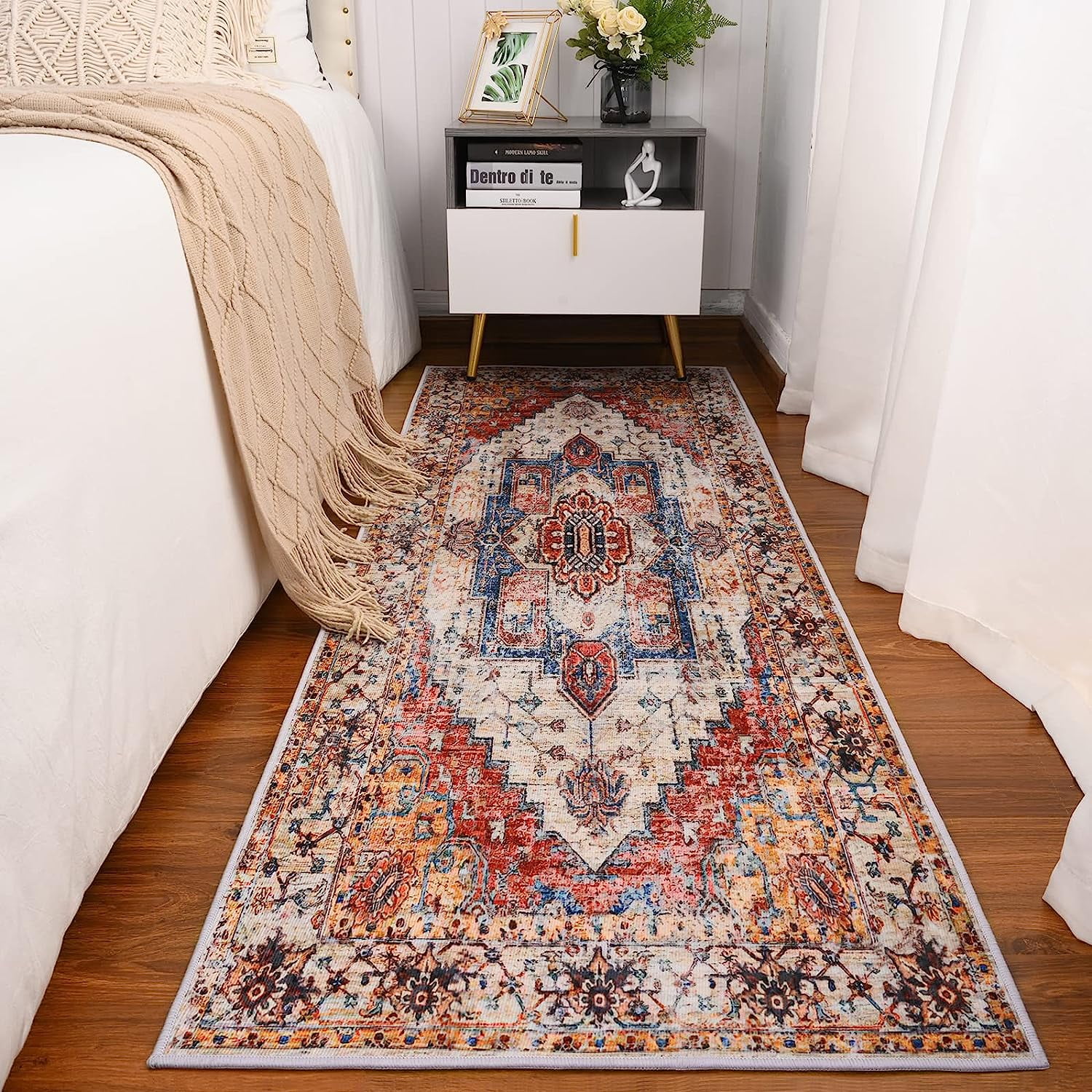 Lochas Boho Area Rug, Vintage Bohemian, 2' x 6', Orange, Machine ...