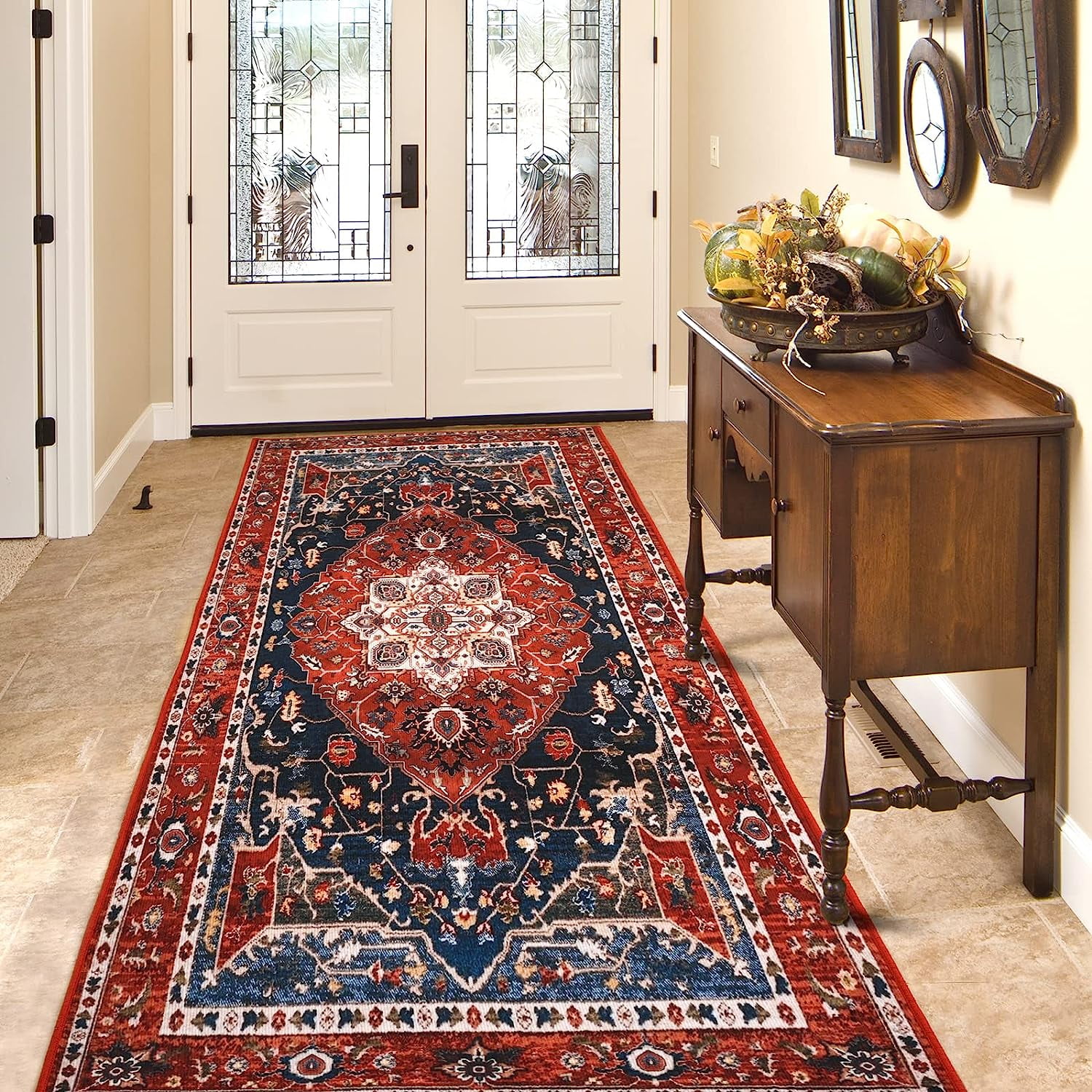 Lochas Vintage Boho Area Rug, Red Washable Runner, 2' x 6', Low-Pile ...