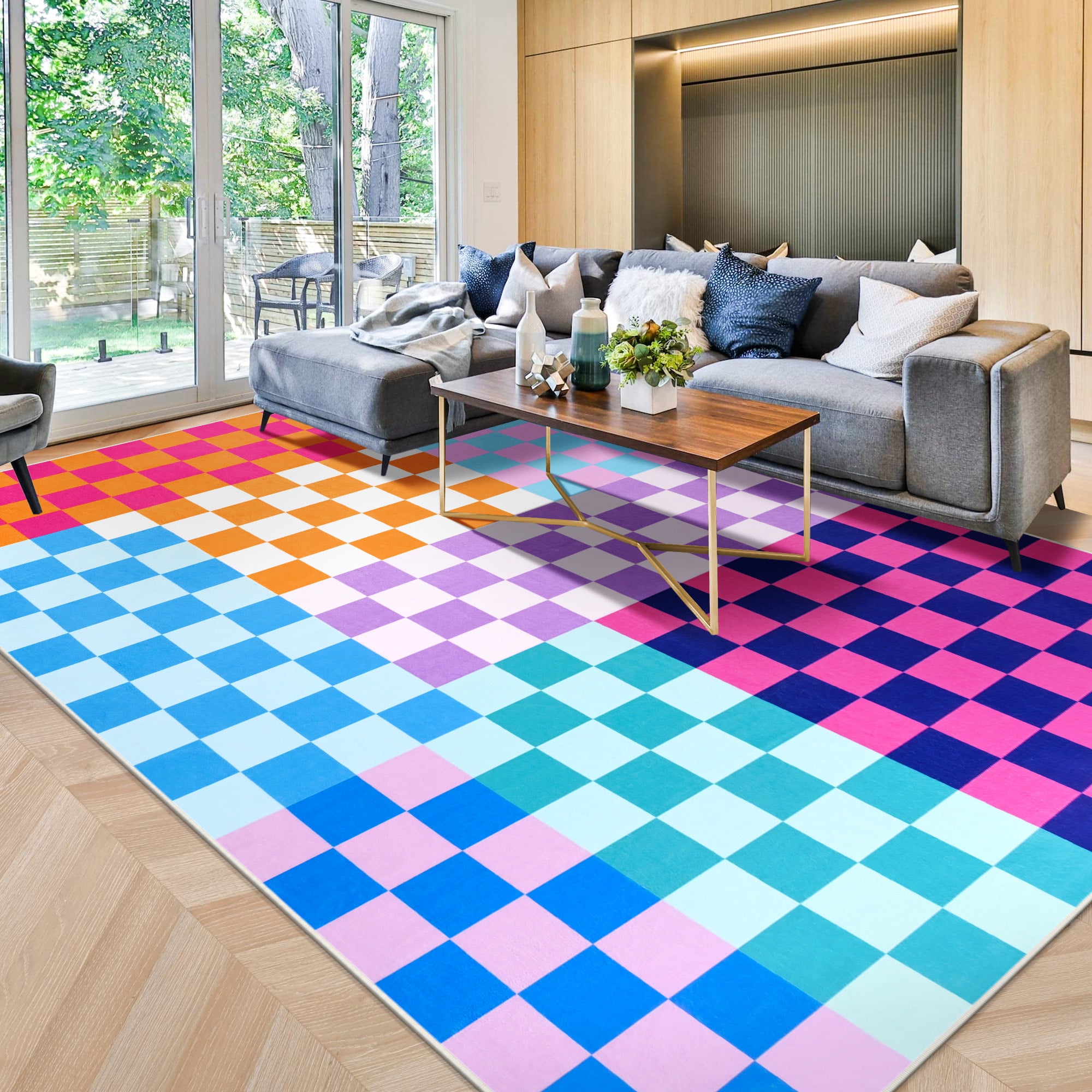 Lochas Checkered Area Rugs Checkerboard Rug Plaid Carpet for Living ...