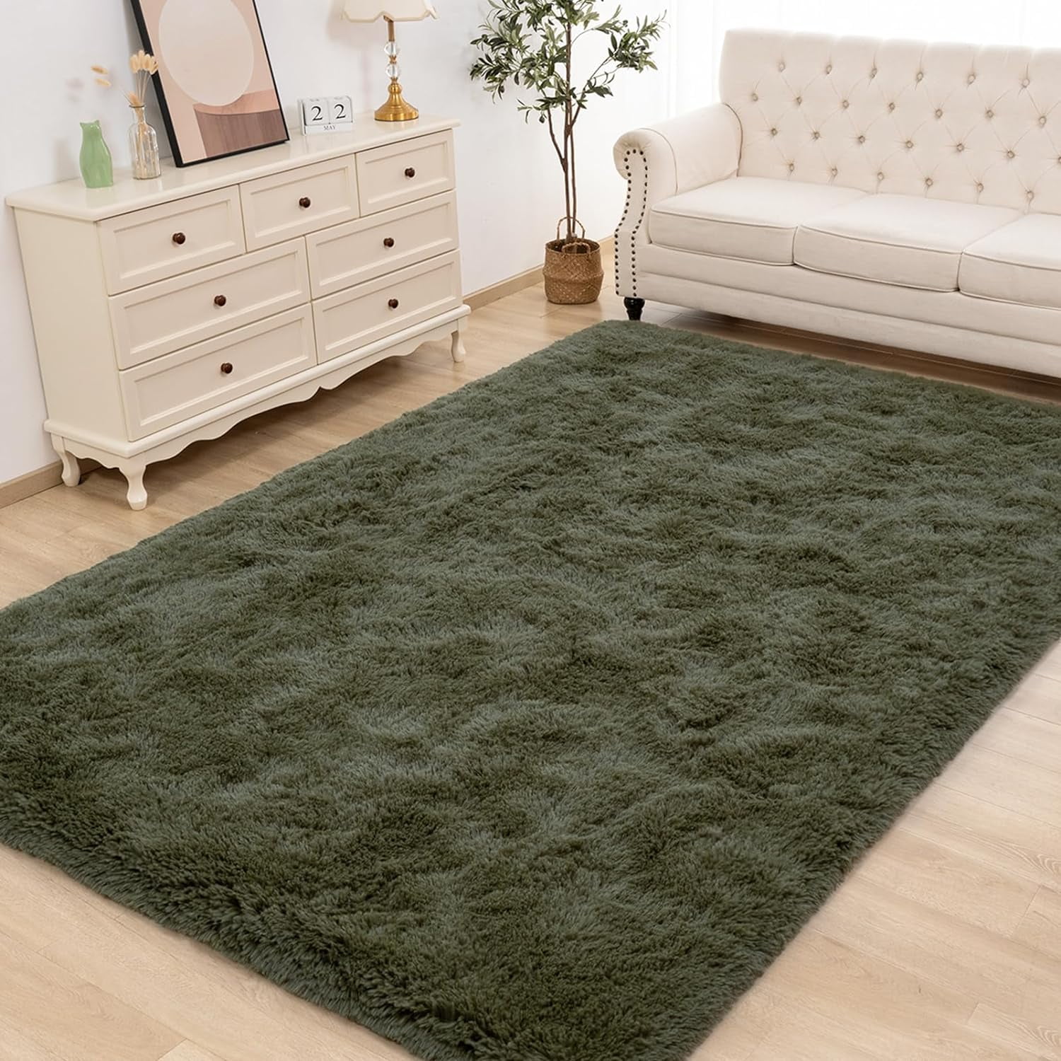 Lochas Fluffy Area Rugs, Furry, Super Soft, 4'x5.3', Olive Green, Plush ...