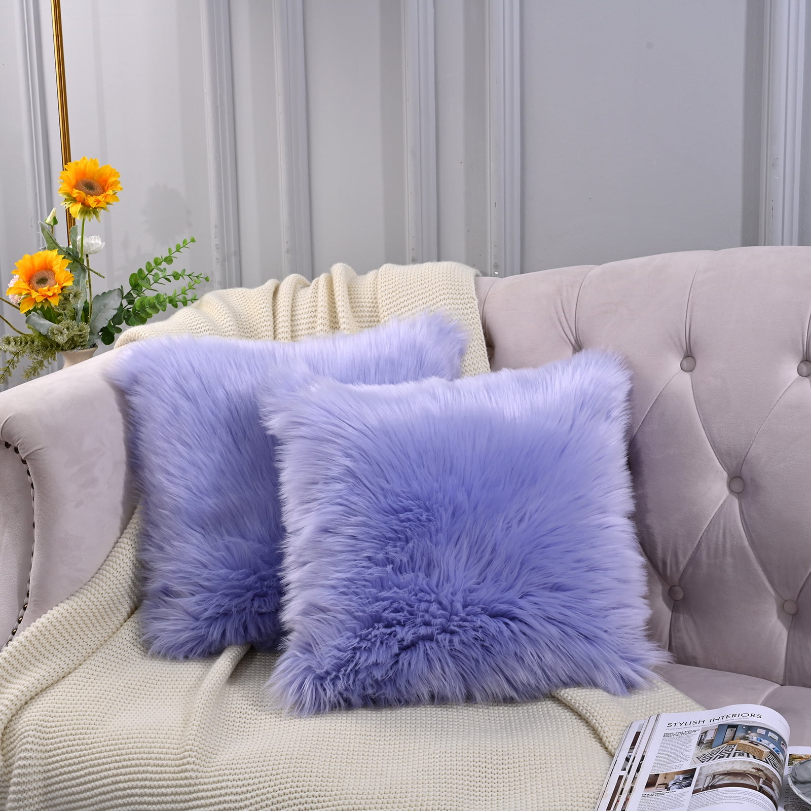 LOCHAS Soft Furry Decorative Pillow Case, Modern Couch Fuzzy Cushion ...
