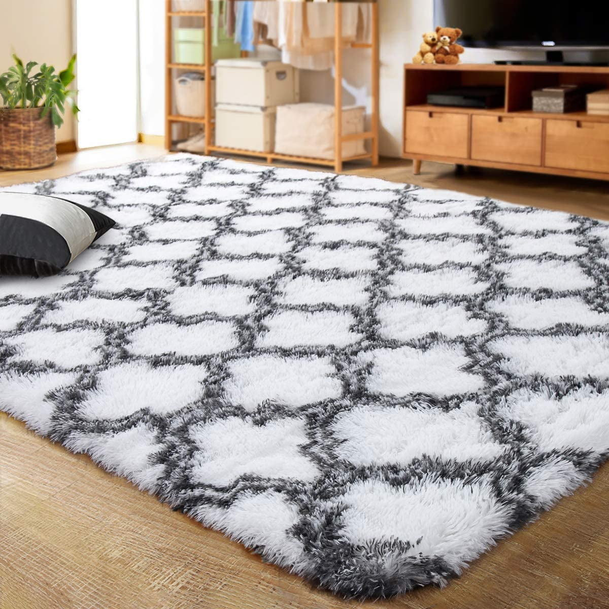 Lochas Shag Area Rug, Geometric Plush Fluffy Moroccan Carpet, 8x10ft ...