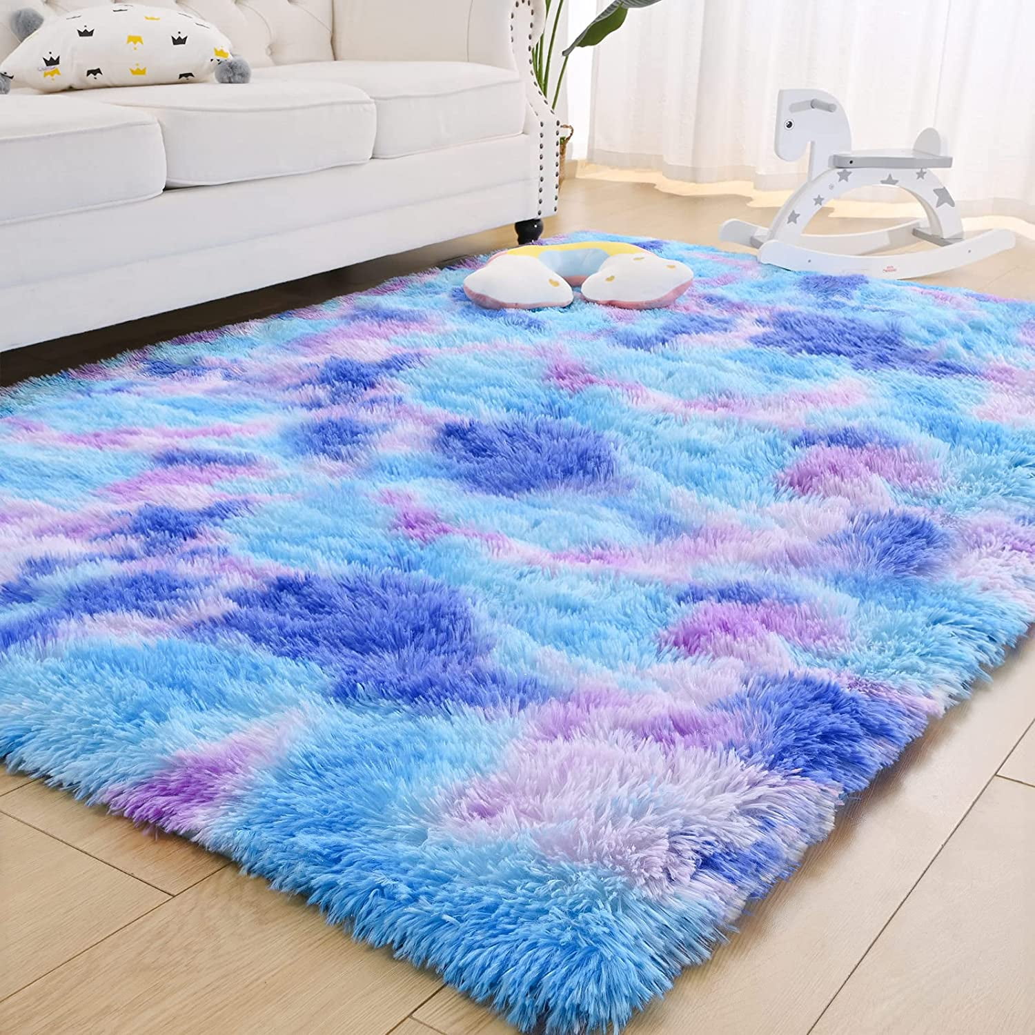 Lochas Soft Fluffy Rainbow Rugs Shaggy Colorful Carpet Plush Area Rug ...