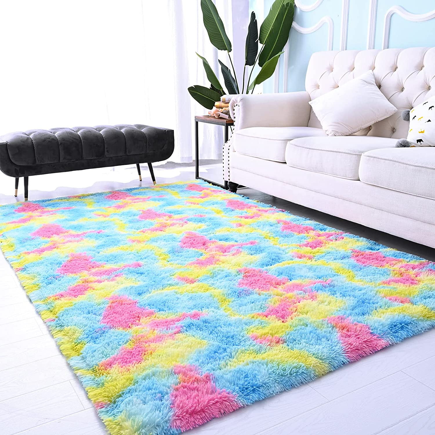 Lochas Soft Fluffy Rainbow Rugs Shaggy Colorful Carpet Plush Area Rug ...