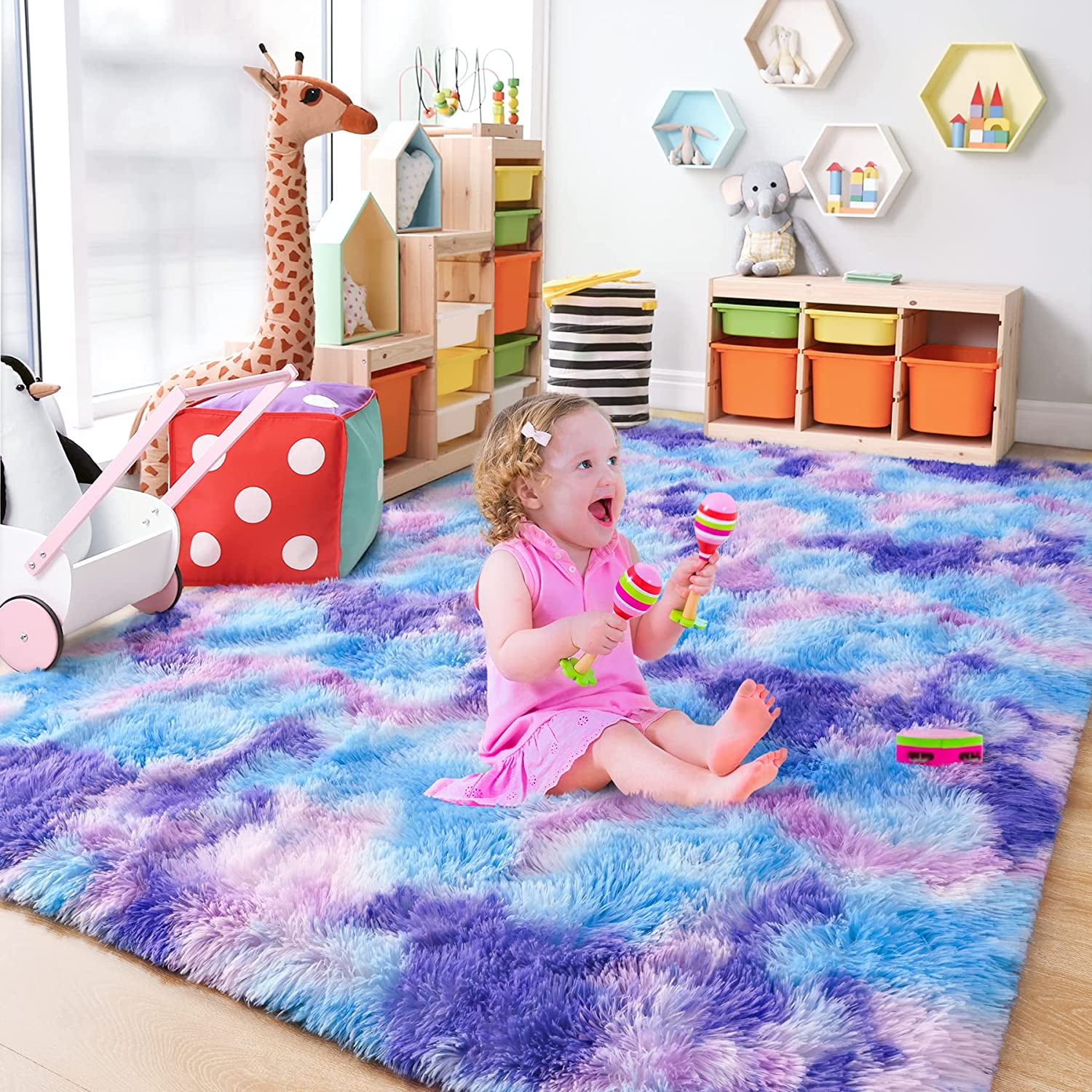 Lochas Plush Rainbow Rug, Shaggy Area Carpet, Kids Room Decor, 4'x6 ...
