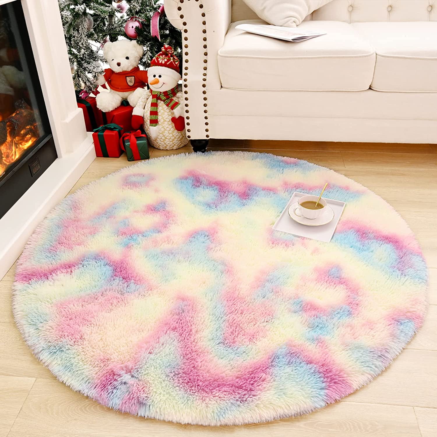 Lochas Soft Round Rainbow Rug Colorful Fluffy Area Rugs for Bedroom ...