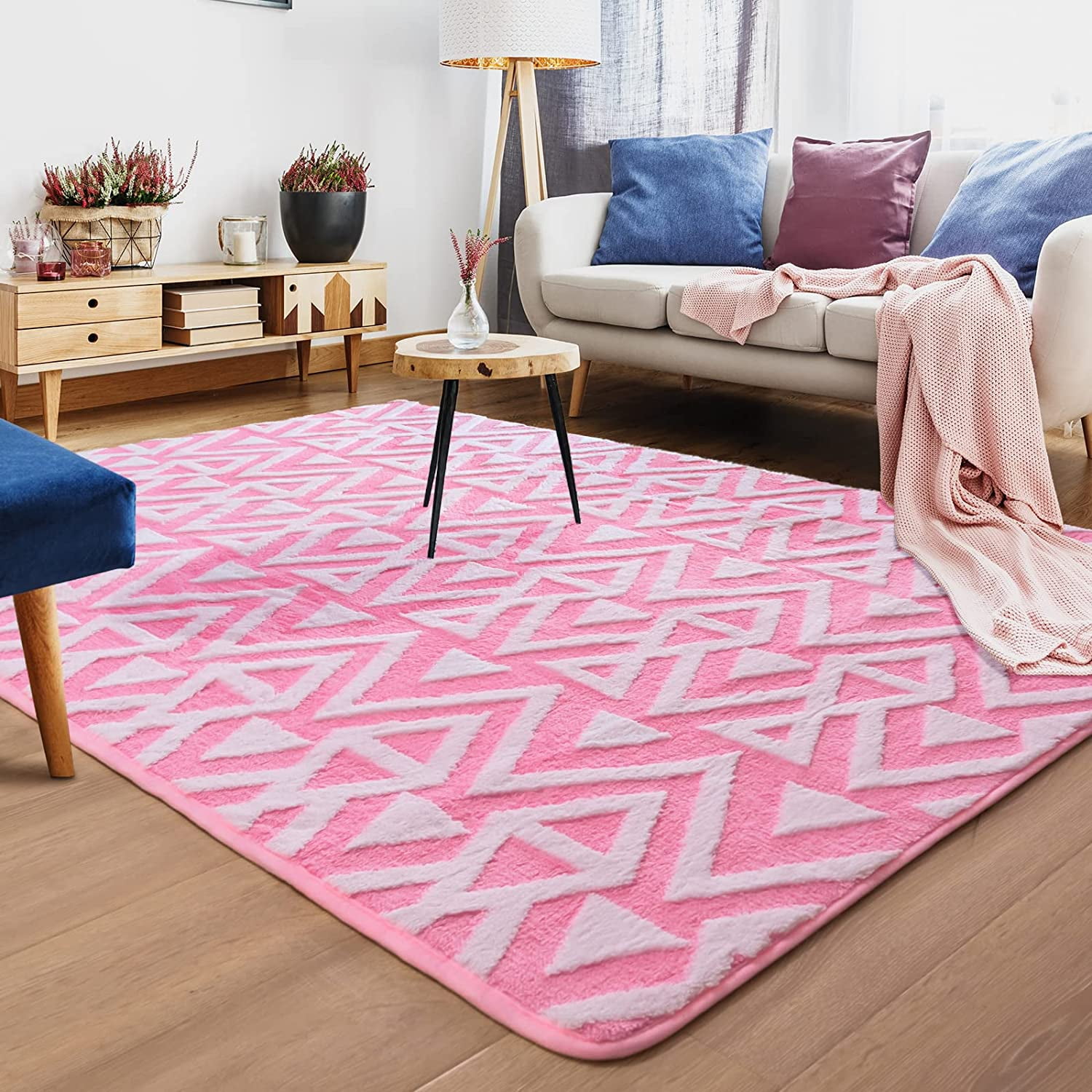 Lochas Soft Shaggy Rugs Geometric Area Rug Fluffy Carpet for Living ...