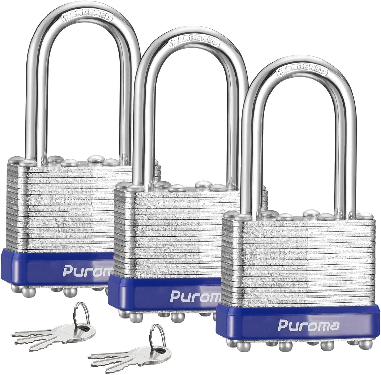 Lock 3 Pack Padlocks, 1-1/2” Long Shackle Heavy-Duty Locks with 6 Keys ...