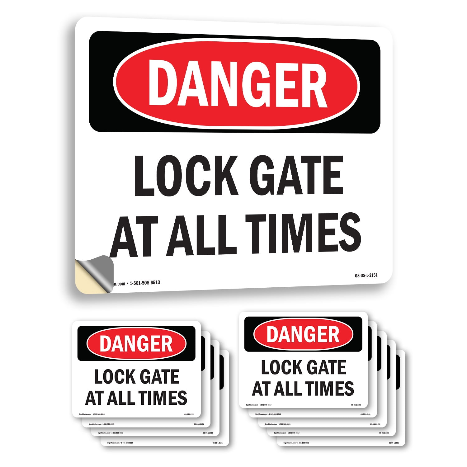 Lock Gate At All Times OSHA Danger Vinyl Decal Label 18 Inch x 12 Inch ...