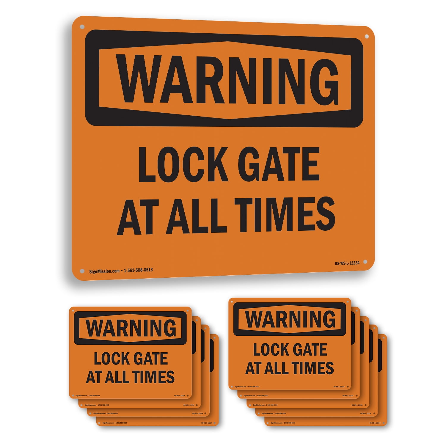 Lock Gate At All Times OSHA WARNING Rigid Plastic Sign 24 Inch x 18 ...
