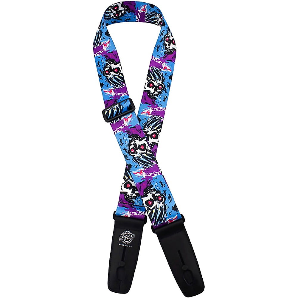 Lock-It Straps Polymer Plush 2" Locking Guitar Strap Blue Skull ...