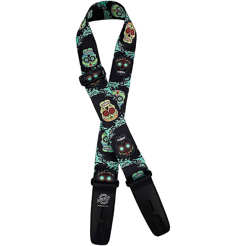 Lock-It Straps Polymer Plush 2" Locking Guitar Strap Sugar Skulls ...