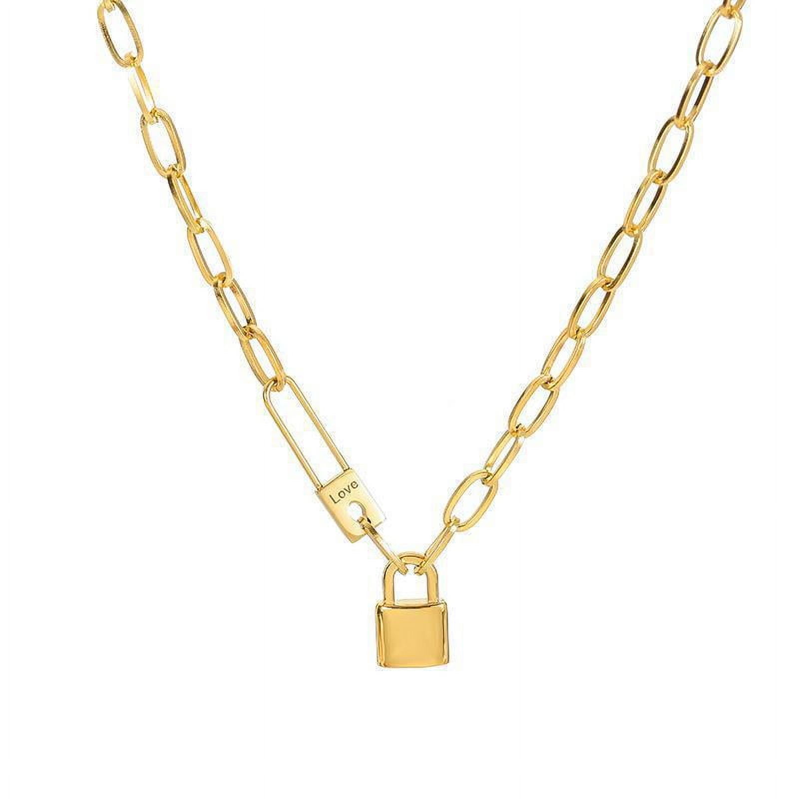 Lock Necklace for Women Paperclip Link Chain 18K Gold Plated Dainty ...