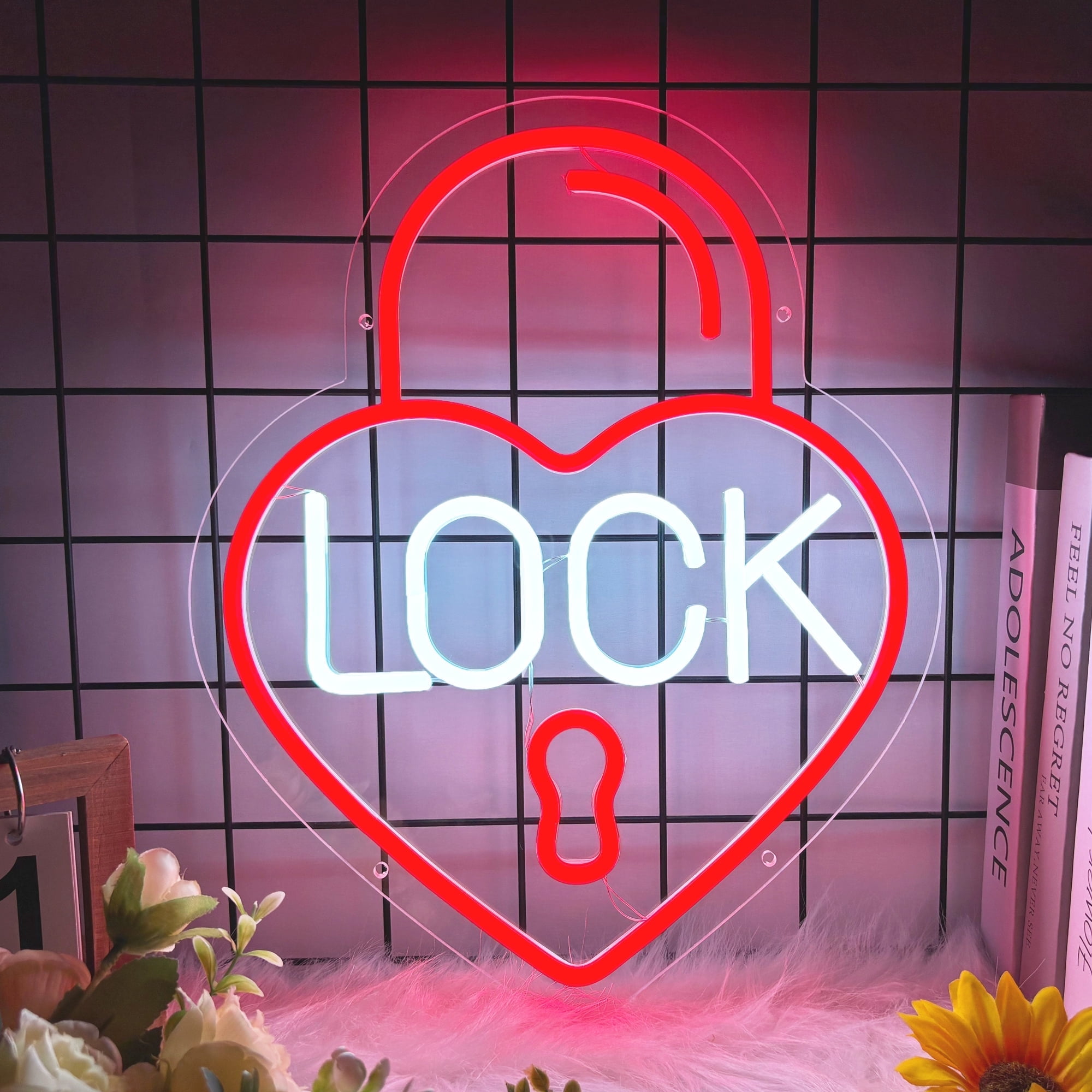Lock Neon Sign for Wall Decor, Heart Lock Led Signs for Home Decor ...