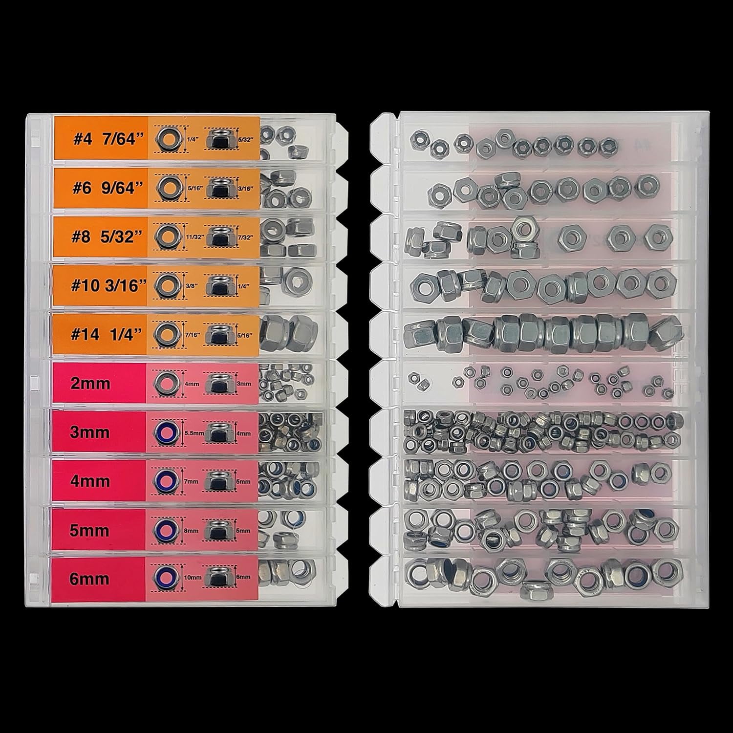 Lock Nut Assortment 180 Pieces Dual Scales Metric Imperial Hardware ...