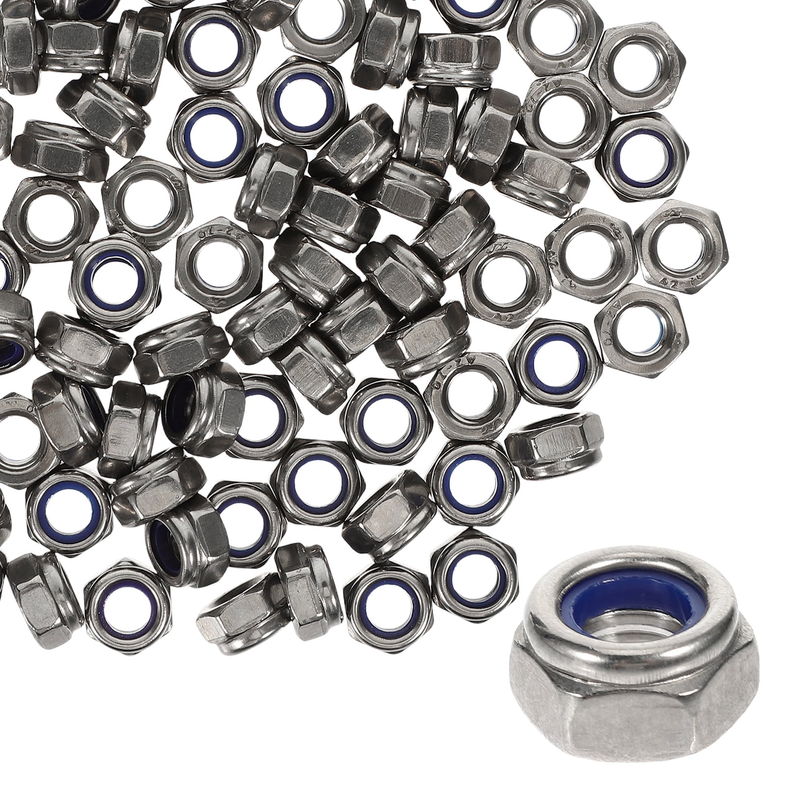 100 Pcs Nylon Lock Nuts 304 Stainless Steel Hardware Fastener Screw ...
