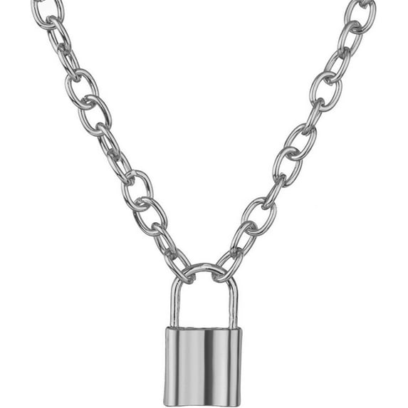 Lock Pendant Necklace Statement Gold Silver Plated Long Chain Punk ...