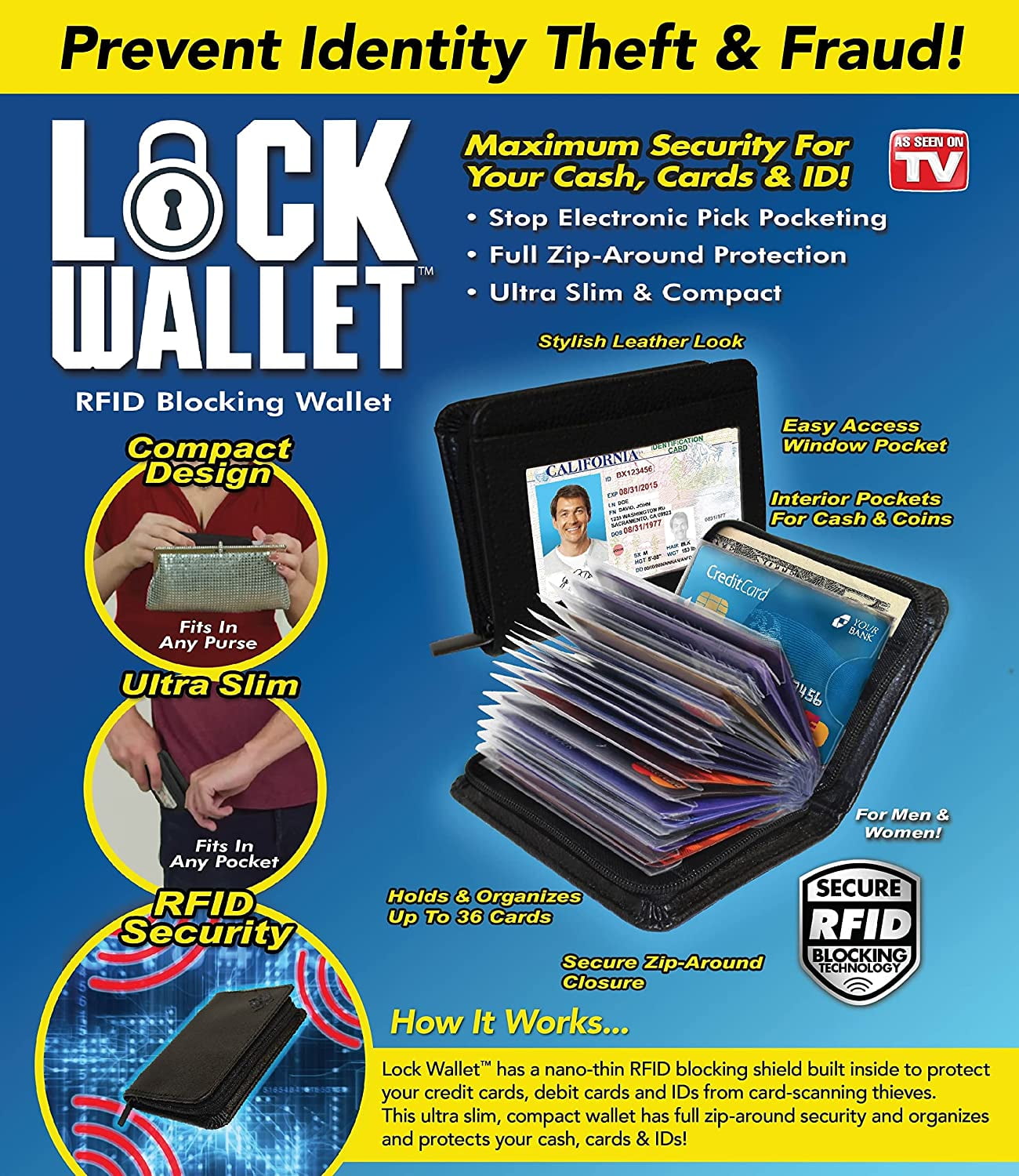 Lock Wallet: RFID Blocker, Identity Theft Security ID Safe Wallet for ...