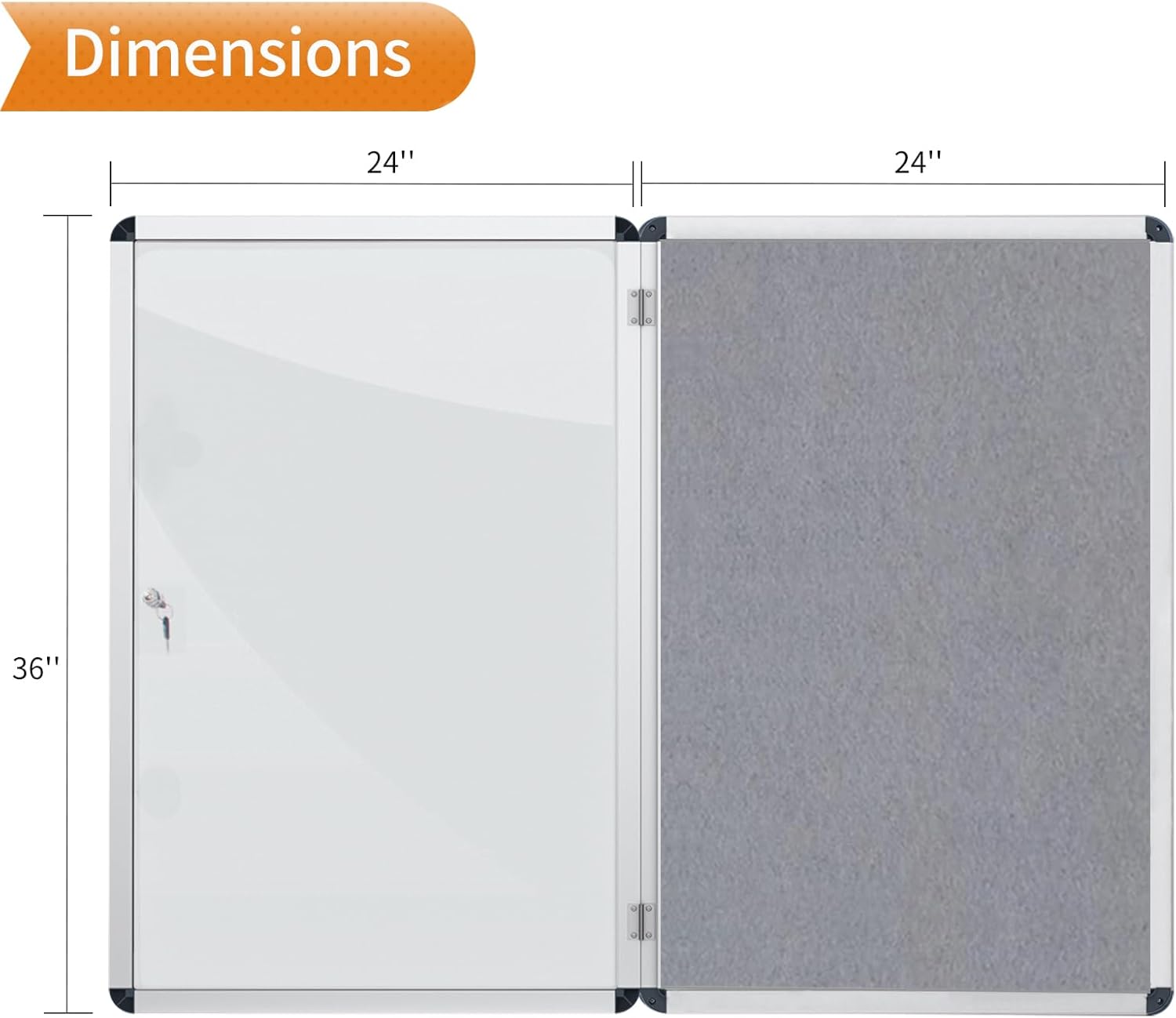 Lockable Fabric Notice Board, 36 x 24 Inch Gray Bulletin Board with ...