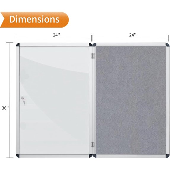 Lockable Fabric Notice Board, 36 x 24 Inch Gray Bulletin Board with ...