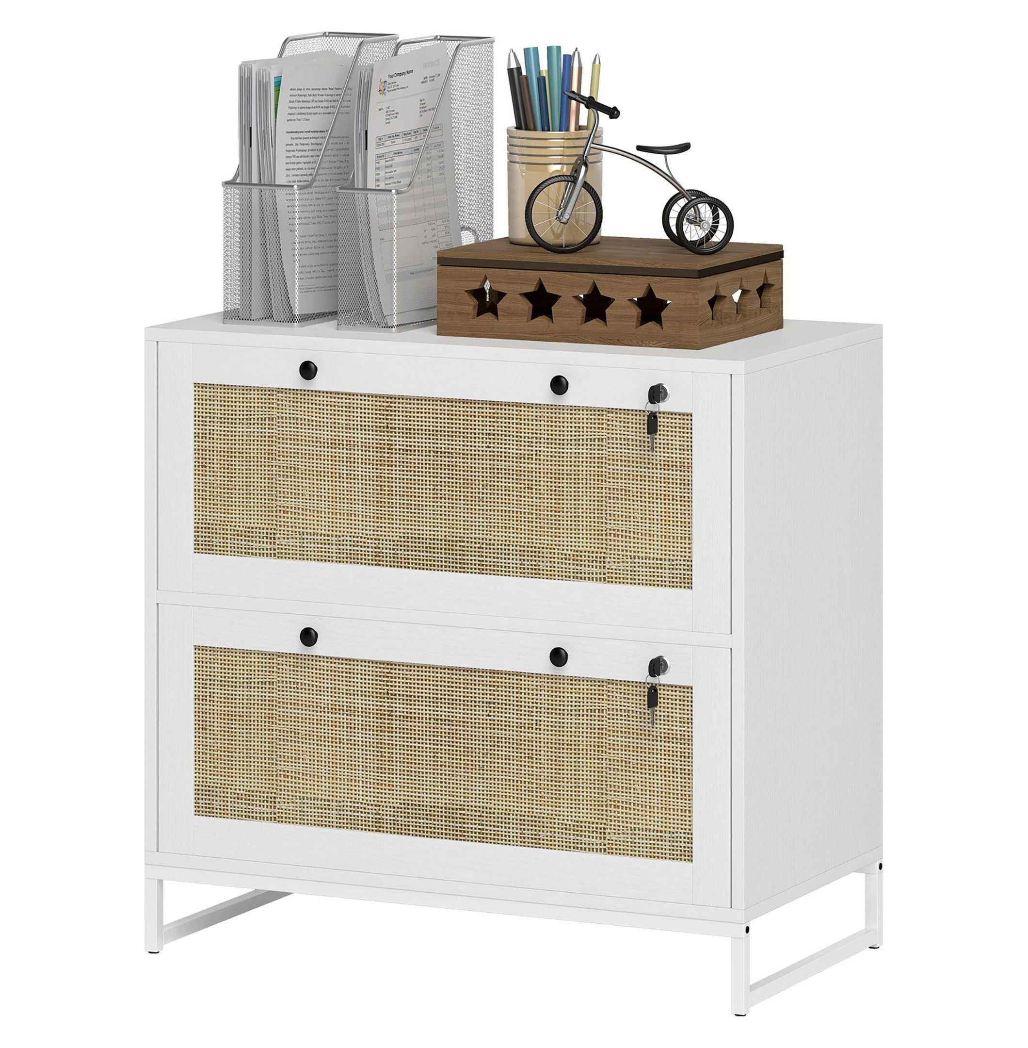 Lockable Filing Cabinet, Boho 2 Drawer File Cabinet with Adjustable ...
