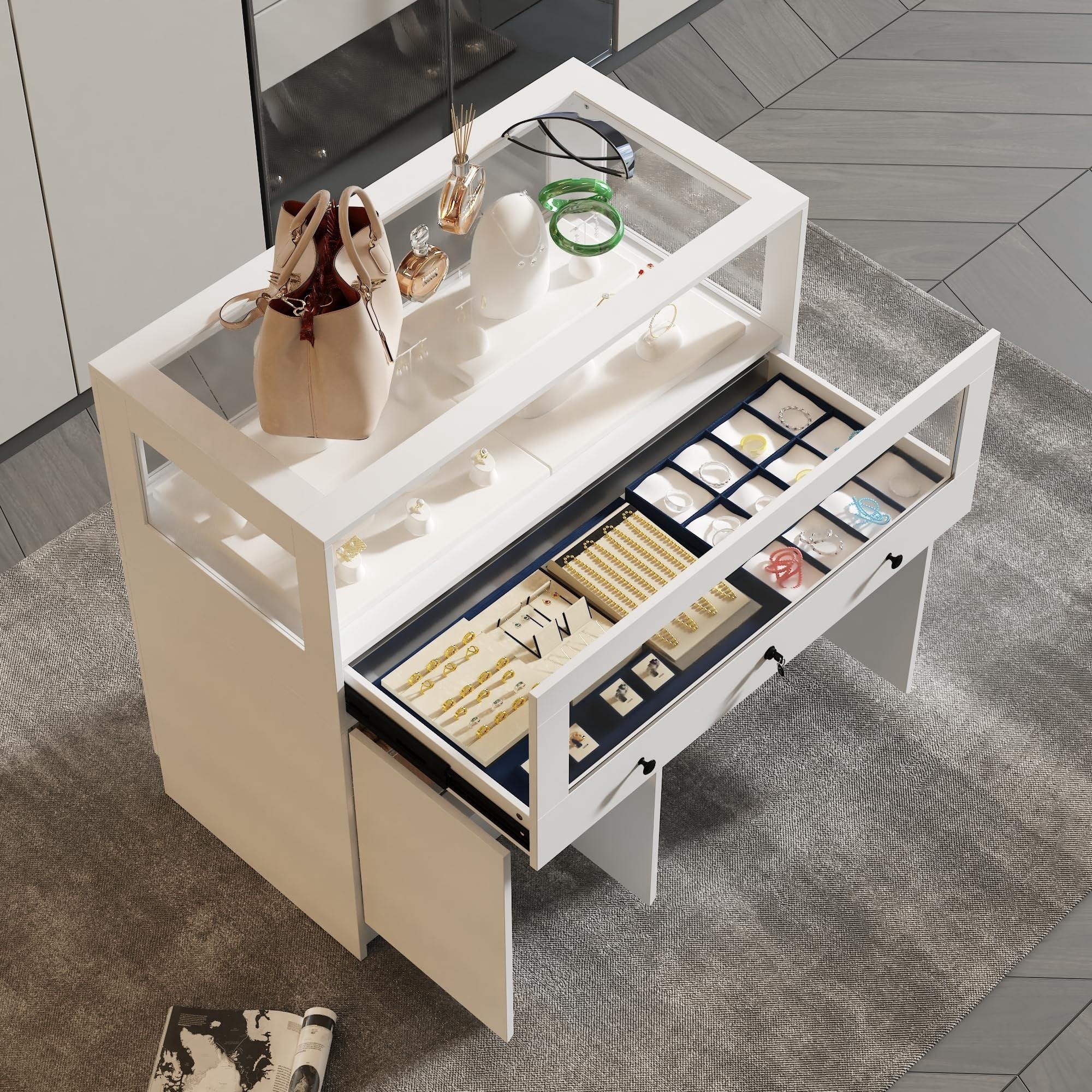 Lockable Glass Display Cabinet Closet Island, Glass Top Storage Cabinet ...