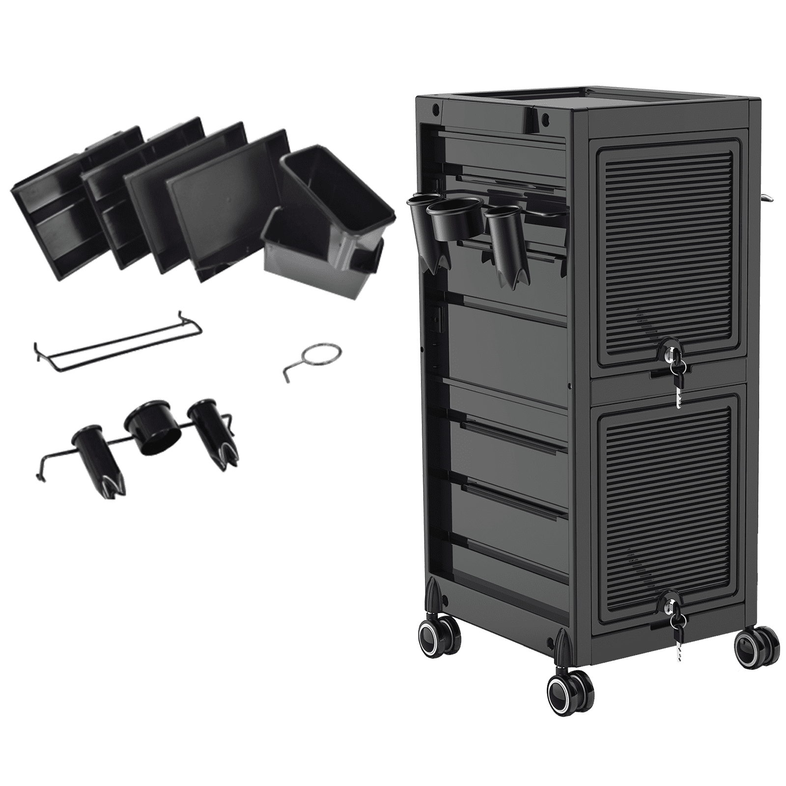 Lockable Hair Salon Trolley Cart with 2 Keys and Wheels, Rolling Cart ...