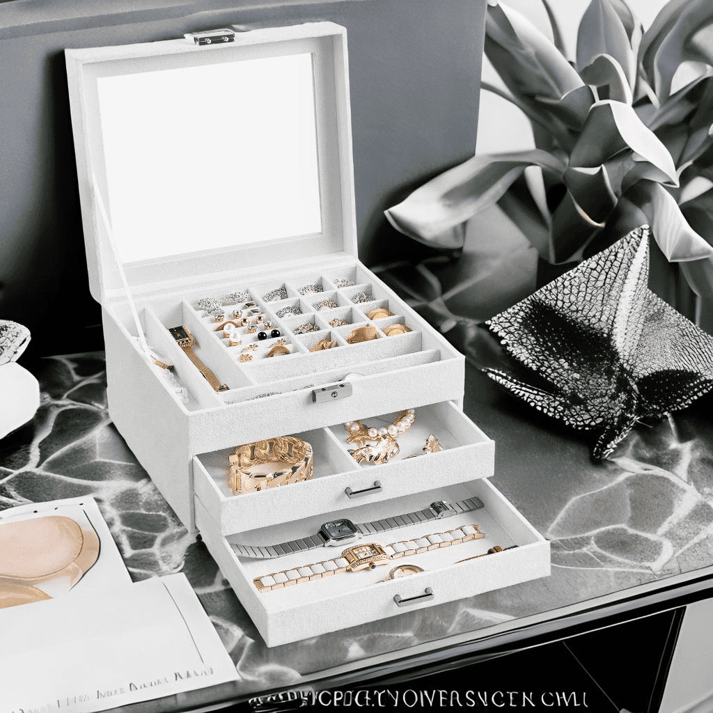 Lockable Jewelry Box, 3-Tier Velvet Accessory Organizer, Jewelry ...