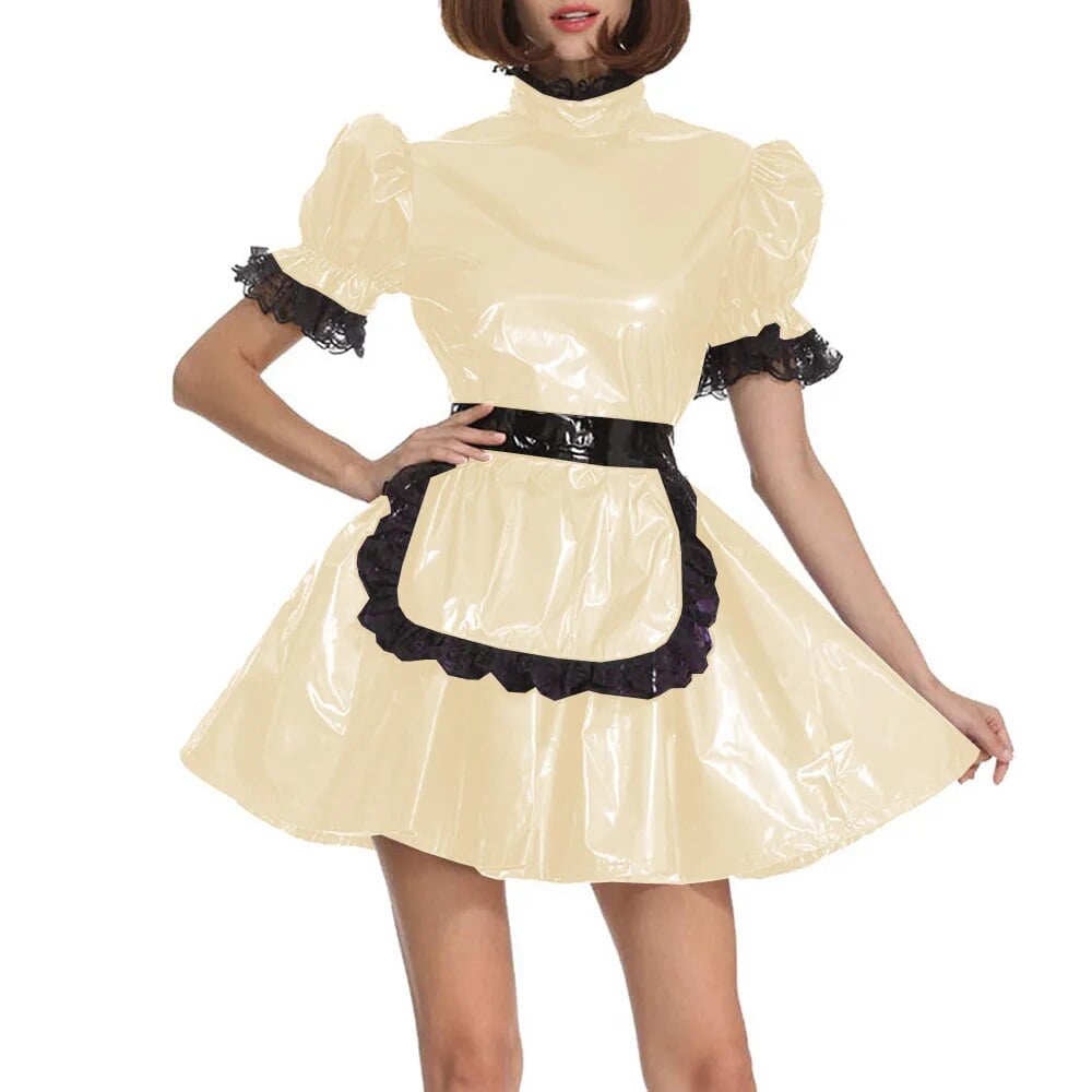 Lockable Lace Trims A-line PVC Shiny Maid Dress Exotic Short Puff ...