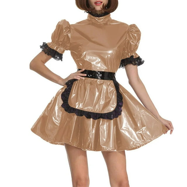 Lockable Lace Trims A-line PVC Shiny Maid Dress Exotic Short Puff ...
