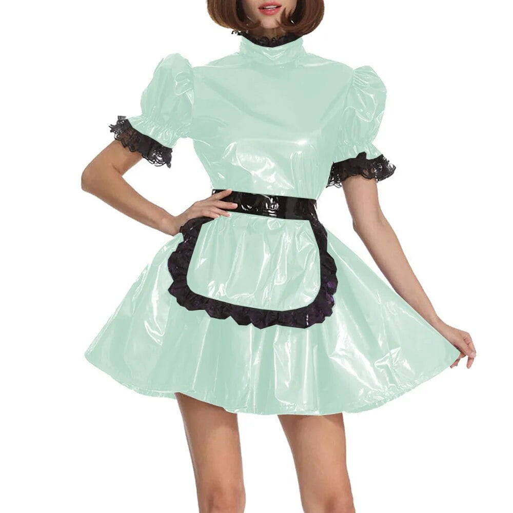Lockable Lace Trims A-line PVC Shiny Maid Dress Exotic Short Puff ...