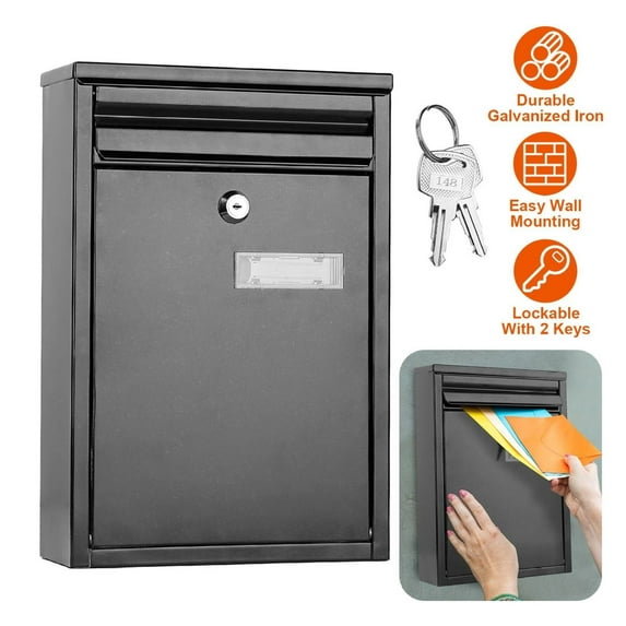 Lockable Mailbox Wall Mount - Galvanized Iron Letter Post Box with 2 ...