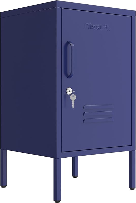 Lockable Metal End Table Modern Storage Cabinet Minimalist Room Side ...