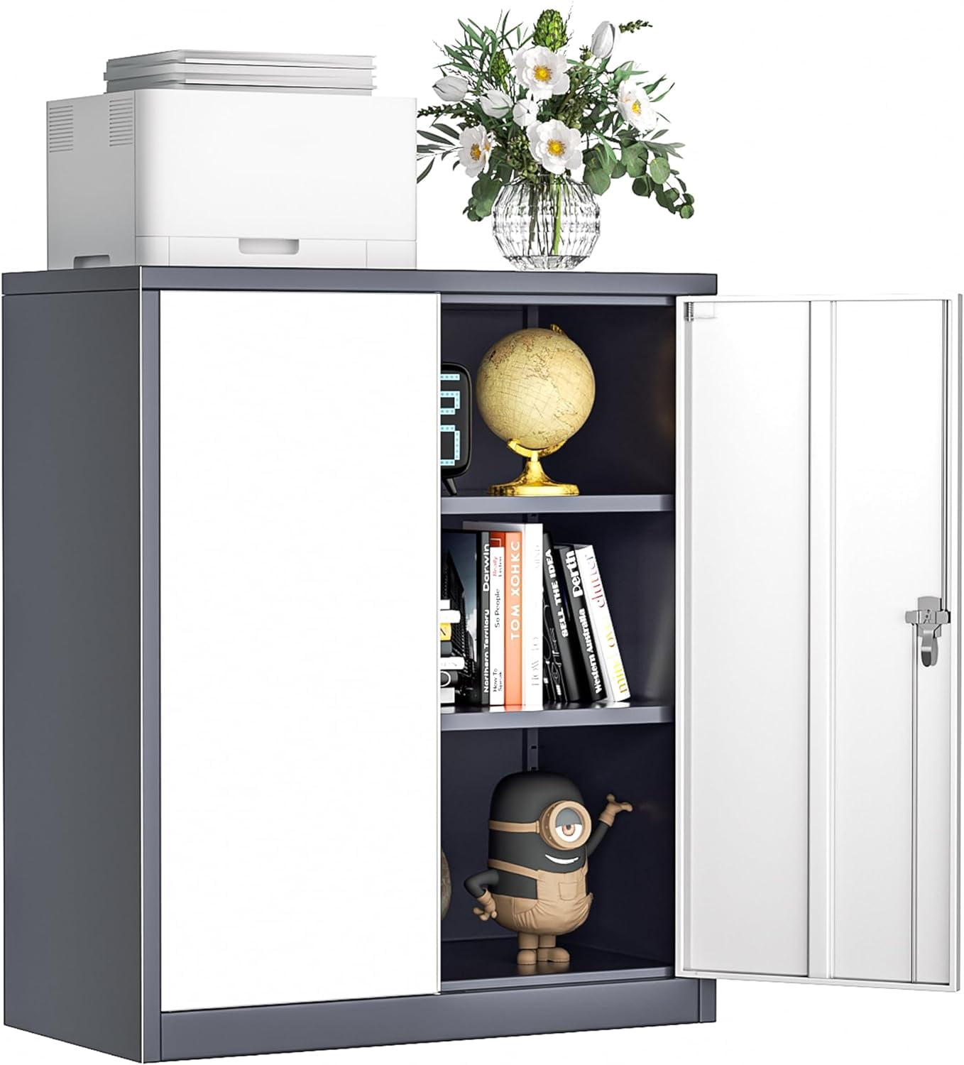 Lockable Metal Storage Cabinets with Doors and Shelves for Garage ...