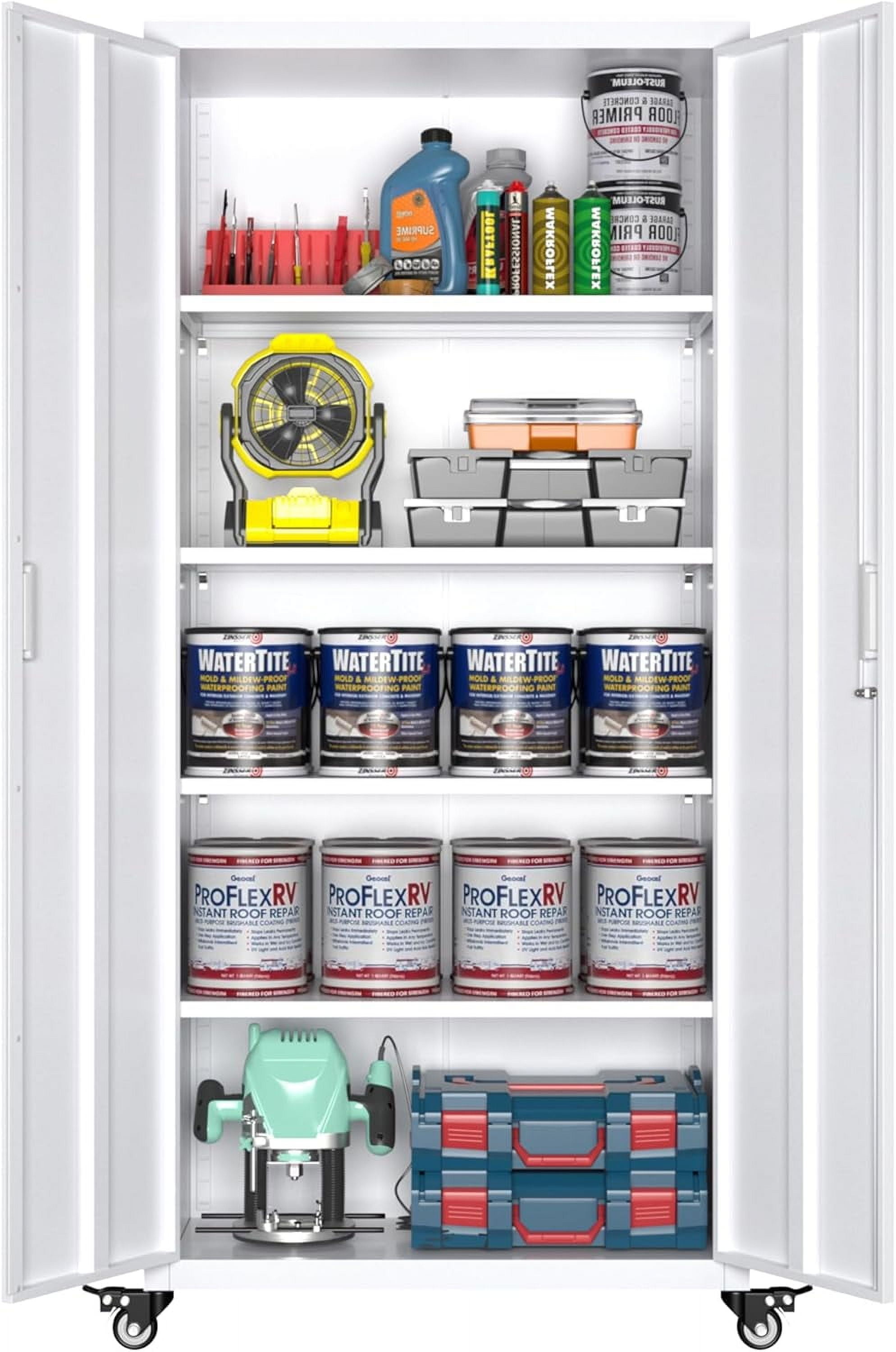 Lockable Mobile Storage Cabinet with Wheels, Metal Utility Organizer ...