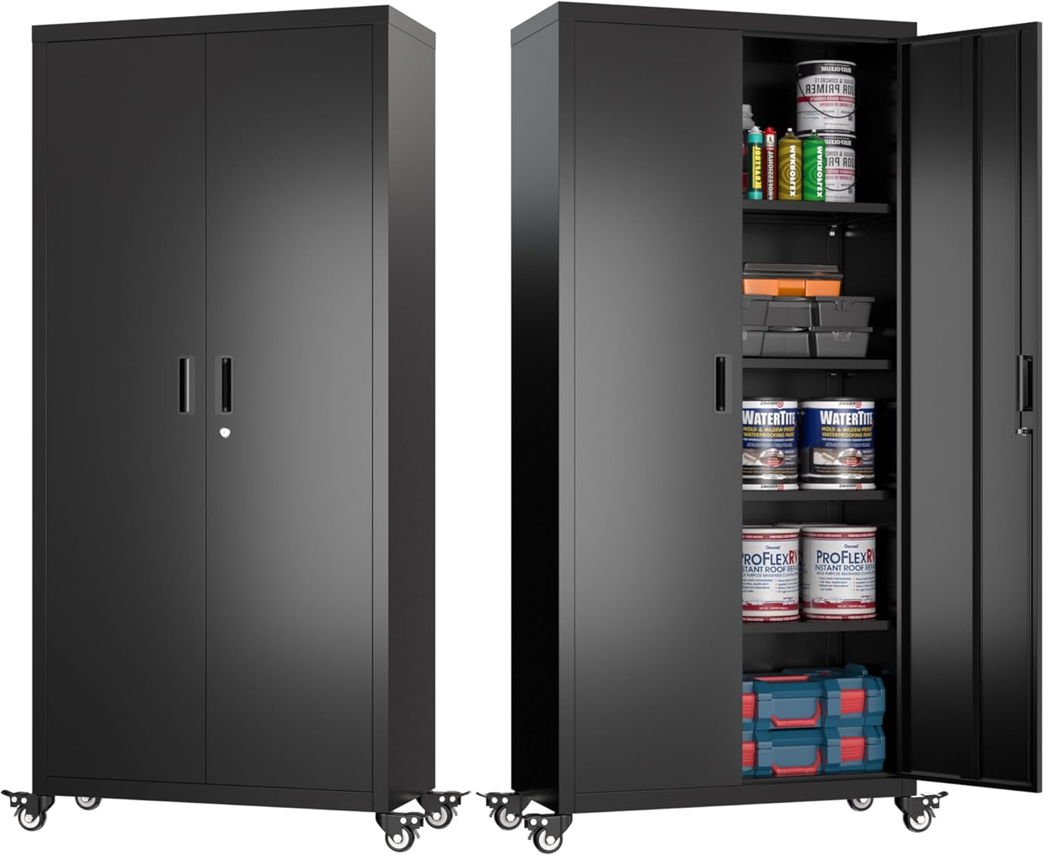Lockable Mobile Storage Cabinet with Wheels, Metal Utility Organizer ...