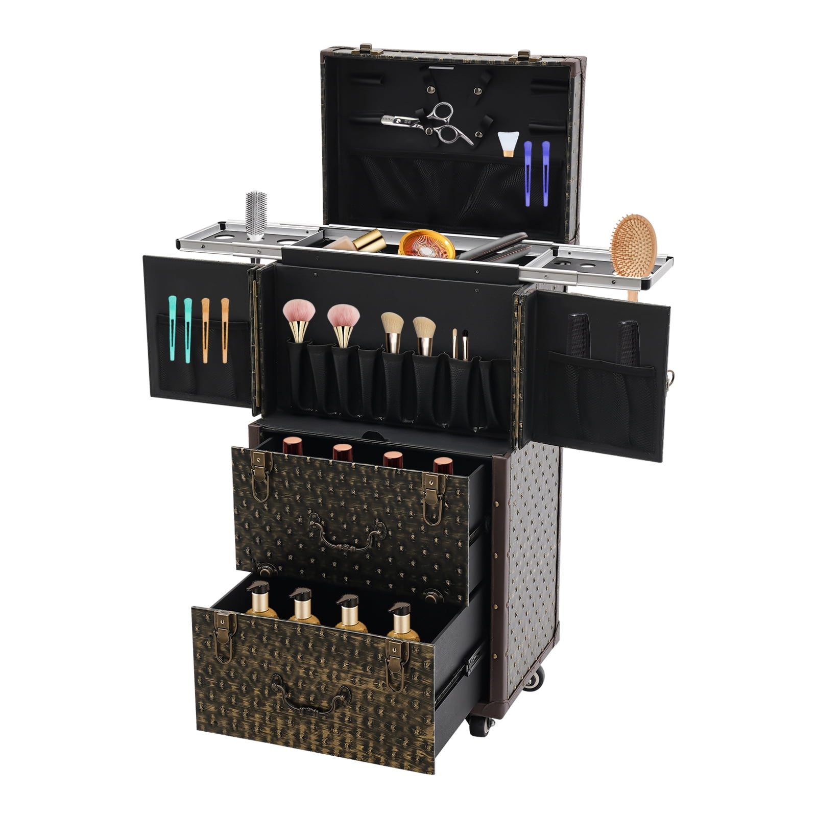 Lockable Rolling Makeup Train Case,Rolling Cosmetic Case, Hairdressing ...