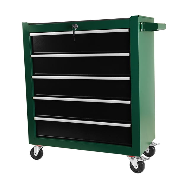 JAMPOOCA Lockable Rolling Green Steel Five Storage Compartments Toolbox ...