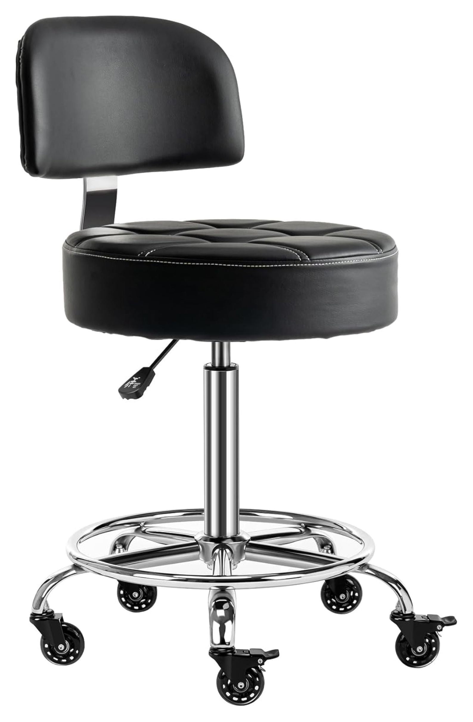 Lockable Stool with Back and Foot Rest Ergonomic Rolling Hydraulic ...