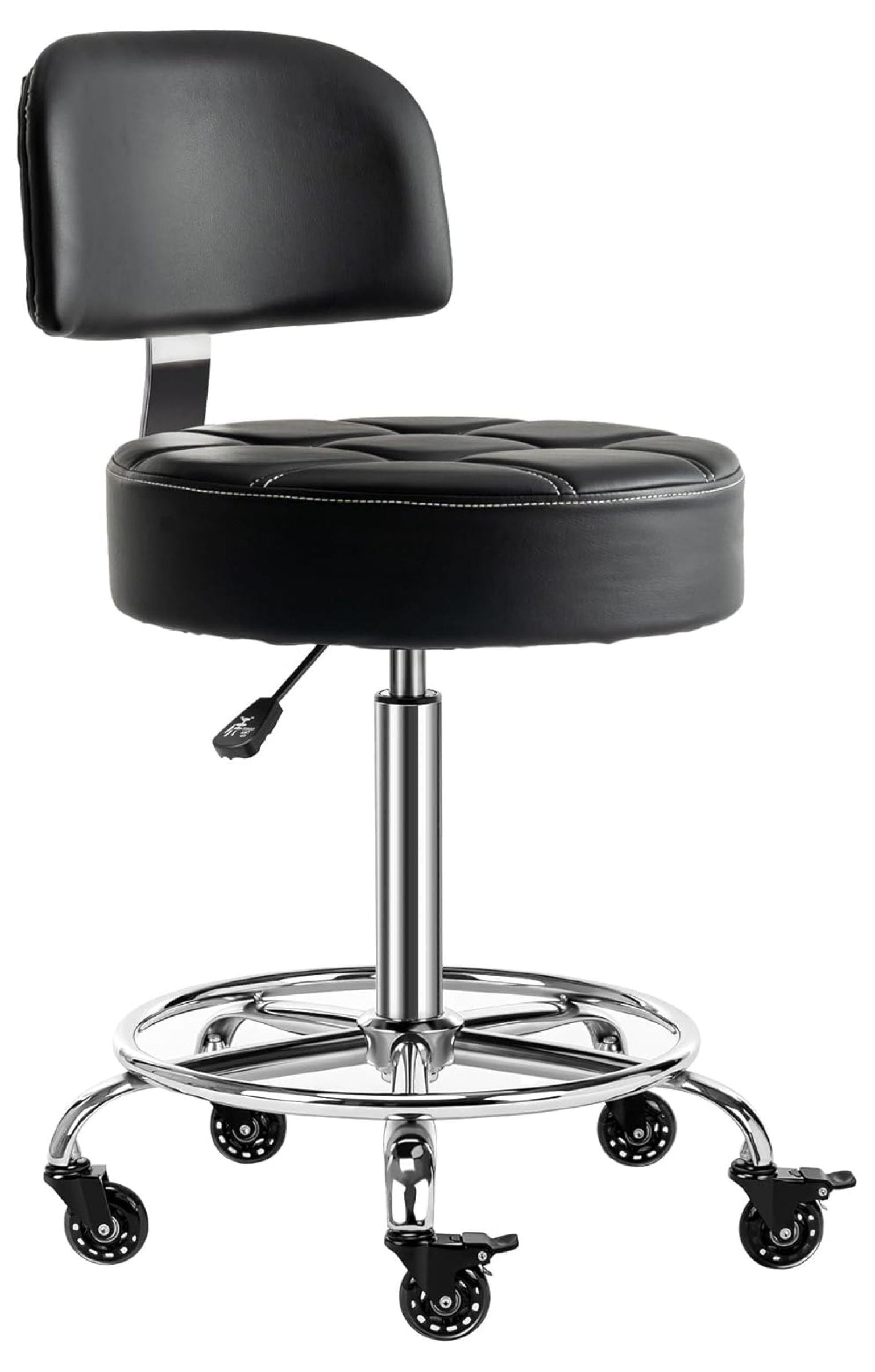 Lockable Stool with Back and Foot Rest Ergonomic Rolling Hydraulic ...