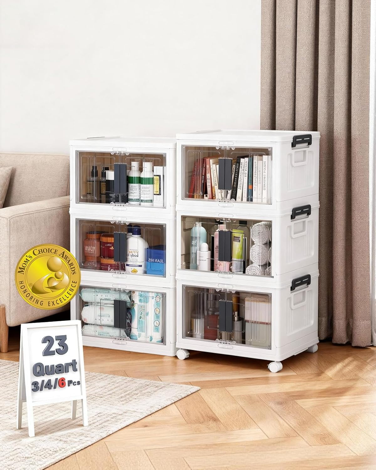 Lockable Storage Bins with Lids - Folding Storage box with Doors and ...