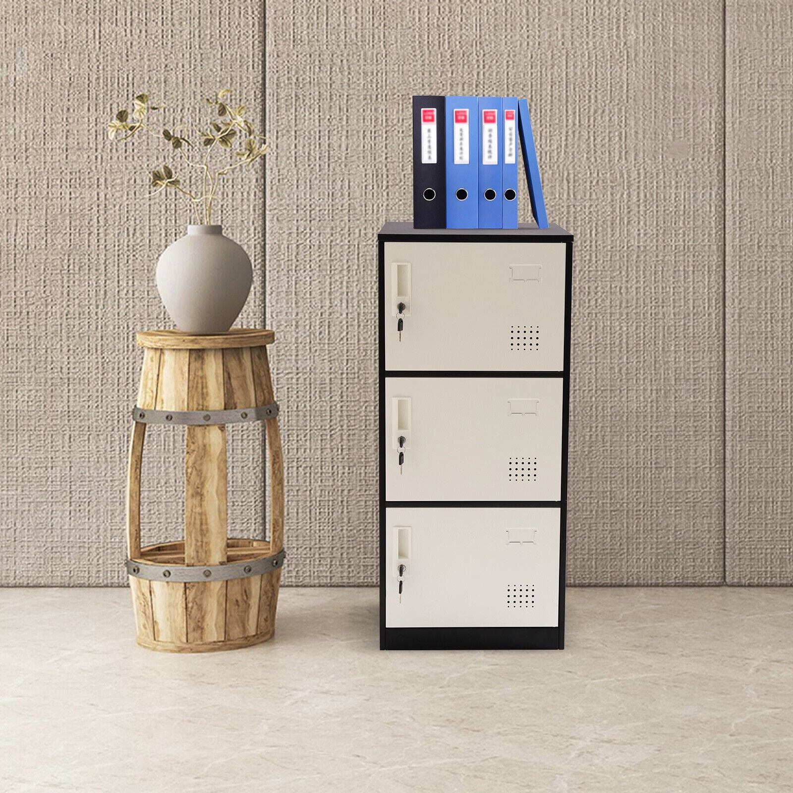 Lockable Storage Cabinet 3-Door Gym Storage Stackable Metal Cabinet ...