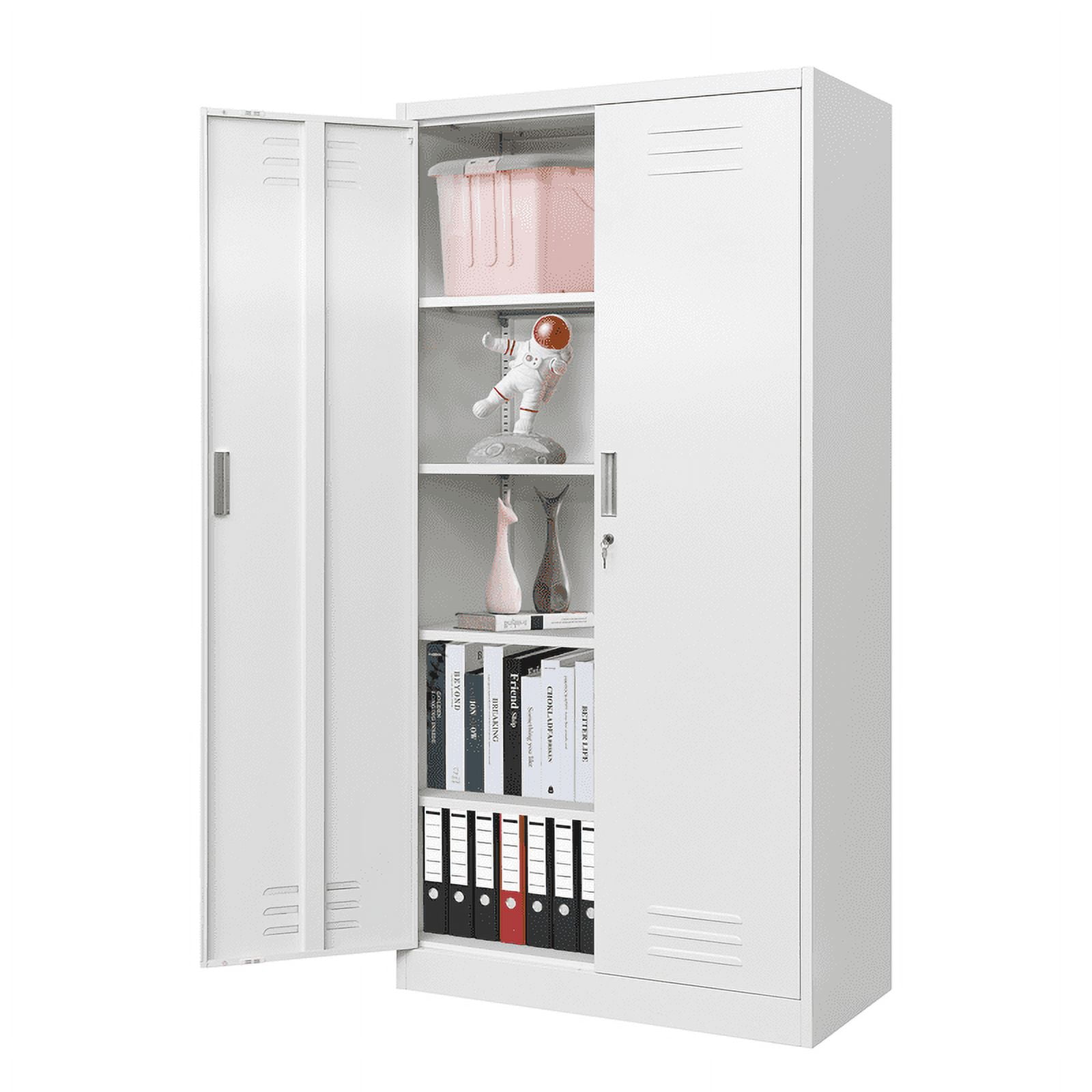Large White Lockable Metal Storage Cabinet with Adjustable Shelves for ...